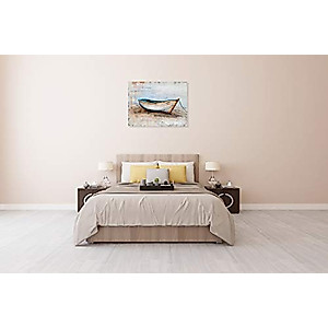 SYGALLERIER Coastal Canvas Wall Art Hand Painted Boat Still Life Painting Modern Nautical Pictures Aesthetic Artwork for Living Room Bedroom Bathroom Decor