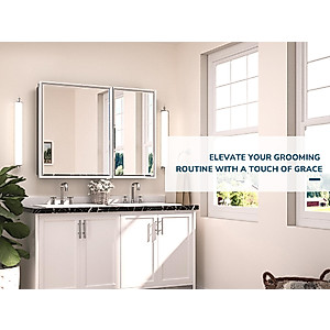 TETOTE 40x30 Inch Medicine Cabinet Silver Framed Bathroom with Mirror Aluminum Framed Surface or Recessed Wall-Mounted Medicine Cabinets Beveled Mirror with Storage 2 Door Modern Farmhouse