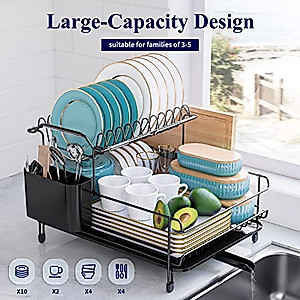 Kitsure Dish Drying Rack - Large-Capacity Dish Rack for Kitchen Counter, Rust-Proof Dish Drainer, 2-Tier Kitchen Dish Drying Rack for Dishes, Knives, Spoons, and Forks