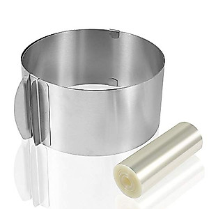 Picowe Cake Ring Set, 6 to 12inches Adjustable Stainless Steel Cake Ring, 5.5 x 400inch Mousse Cake Acetate Sheet Mousse Cake Mold (2 Pack New)