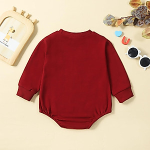 Kodaruber Infant Baby Girl Boy Christmas Outfit Letter Print Sweatshirt Romper Newborn Long Sleeve Onesie Fall Winter Clothes(Wine Red,6-12 Months)