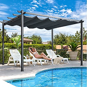 YOLENY 10' x13' Aluminum Outdoor Retractable Pergola, Outdoor Patio Steel Frame Pergola with Sun Shade Canopy Patio Metal Shelter for Garden, Deck, Patio