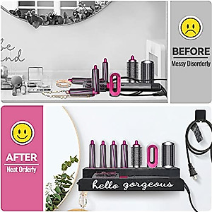Wood & Metal Storage Holder for Dyson Airwrap, Curling Iron Holder for Dyson Airwrap, Dyson Airwrap Holder Wall Mount, Dyson Hair Dryer Holder Hair Tool Organizer for Dyson Airwrap Styler Accessories