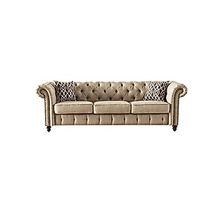 ACME Aurelia Beige Linen Sofa with 2 Pillows