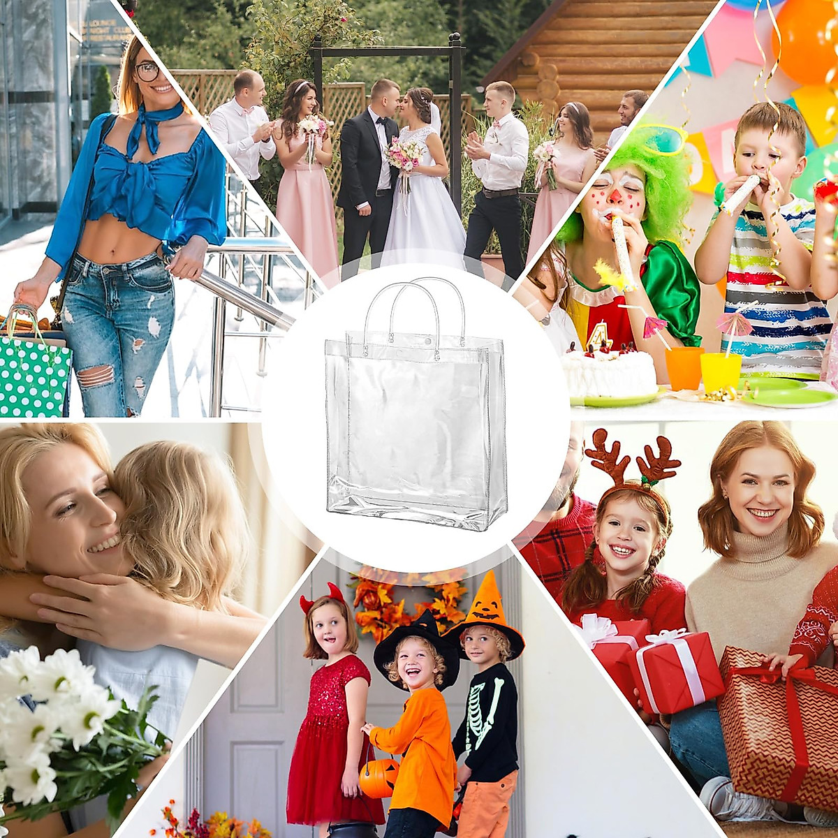 BESARME 30 Pack Clear Gift Bags with Handle, Reusable Plastic Bags Small Gift Wrap Tote Bags Candy Bags for Christmas Party Favors Wedding Birthday (6.3" x 5.9" x 2.8")