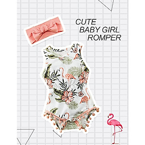 Lasilviaivy Newborn Infant Baby Girl Clothes Flamingo Romper + Headband Summer Outfits Toddler Girl Clothes 3PC 0-3 Months