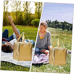 CHILDWEET Food Bag Catering Bag for Food Deliveries Lunch Tote Bag Grocery Shopping Bag Car Insulated Bag Zipper Food Bag Insulated Shopping Bags Hot Bags Golden Non-woven Fabric