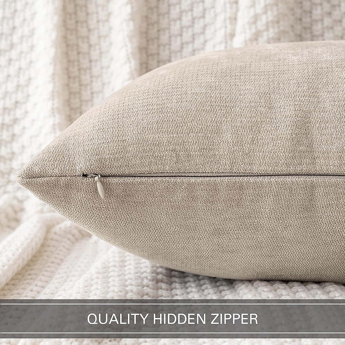 MIULEE Pack of 2 Beige Decorative Pillow Covers 18x18 Inch Soft Chenille Couch Throw Pillows Farmhouse Cushion Covers for Home Decor Sofa Bedroom Living Room