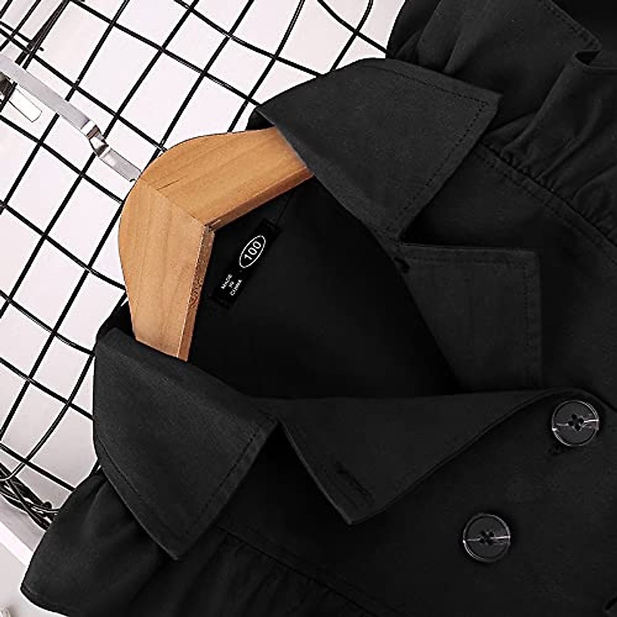 GLIGLITTR Toddler Baby Girl Fall Double Breasted Ruffle Trim Belted Trench Coat Winter Long Sleeve Casual Windbreaker Outerwear (Black, 18-24Months)