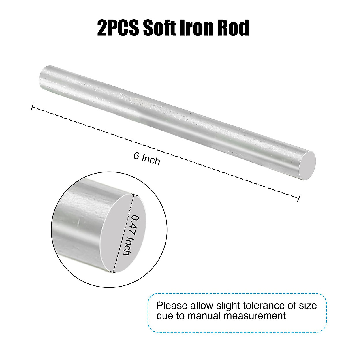 JECROISTOI Soft Iron Rod - 0.47" Diameter x 6''L, 2 PCS Iron Rods, Ideal Core for Making Electromagnets