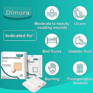 Dimora Silicone Foam Dressing with Border Adhesive 4"x4" Wound Dressing First Aid Bandage for Wound Care 10 Pack FSA/HSA Approved