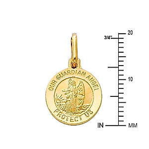 14k Yellow Gold Religious Our Guardian Angel Medal Charm Pendant