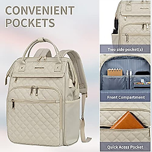 EMPSIGN Laptop Backpack for Women 17 Inch Travel Backpack, Large Capacity 40L Compuer Backpack Purse, Waterproof Stylish Business College Backpack with USB Port, Quilted Beige