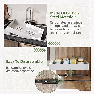 NETEL 2 Packs Pull Out Cabinet Organizer Fixed With Adhesive Nano Film, Heavy Duty Slide Out Pantry Drawers for Kitchen Cabinets, Living Room, Bathroom, 16.5" (L) x 9.8"(W) x 2.36"(H), White