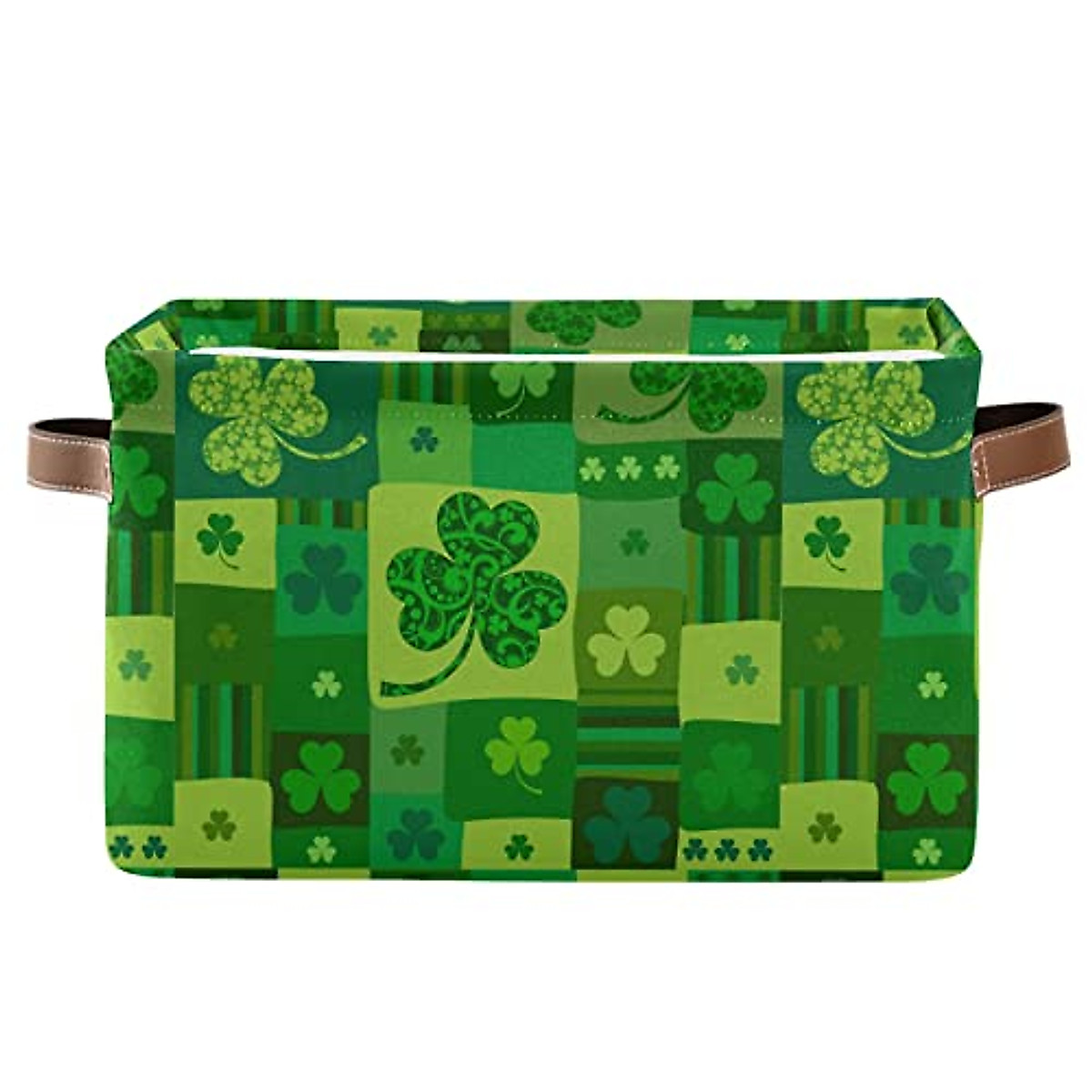 ALAZA Happy St.Patrick's Day Clover Leaf Plaid Foldable Storage Box Storage Basket Organizer Bins with Handles for Shelf Closet Living Room Bedroom Home Office 2 Pack
