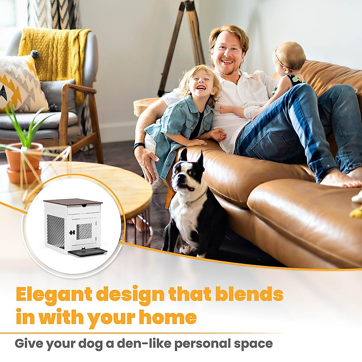 DYTREND Dog Kennel Furniture Wooden Furniture-Style Dog Crate End Table with Drawer | Dog cage for Small Dogs Indoor | White Dog Cage | Chew-Resistant Design