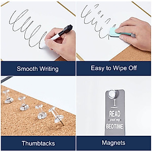 TSJ OFFICE Small Combination Board - 16" X 12" Portable Aluminum Gold Framed Magnetic Dry Erase Board for Wall, Small Bulletin Cork Board with Holder for Office, Home and School