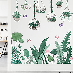 Tropical Vine Plant Potted Wall Stickers, Removable Green Plants Leaves Garden Decal Decor, DIY Art Murals Wallpaper for Living Room Bedroom Kitchen Nursery