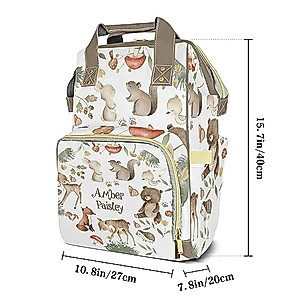 EasyeeUMe Woods Forest Animals Safari Bear Fox Deer Personalized Large Capacity Diaper Bags,Custom Name Backpack Casual Daypack Bag Nappy Bag Gifts