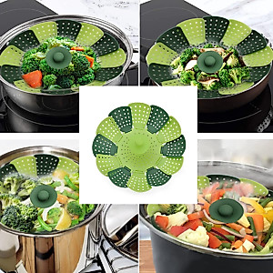 RUITASA Steamer Basket Folding, Folding Silicone Steamer Basket, Folding Steamer, Leisure Lotus Steamer Basket for Steaming Food and Vegetable Folding Non-Scratch BPA-Free(Green)