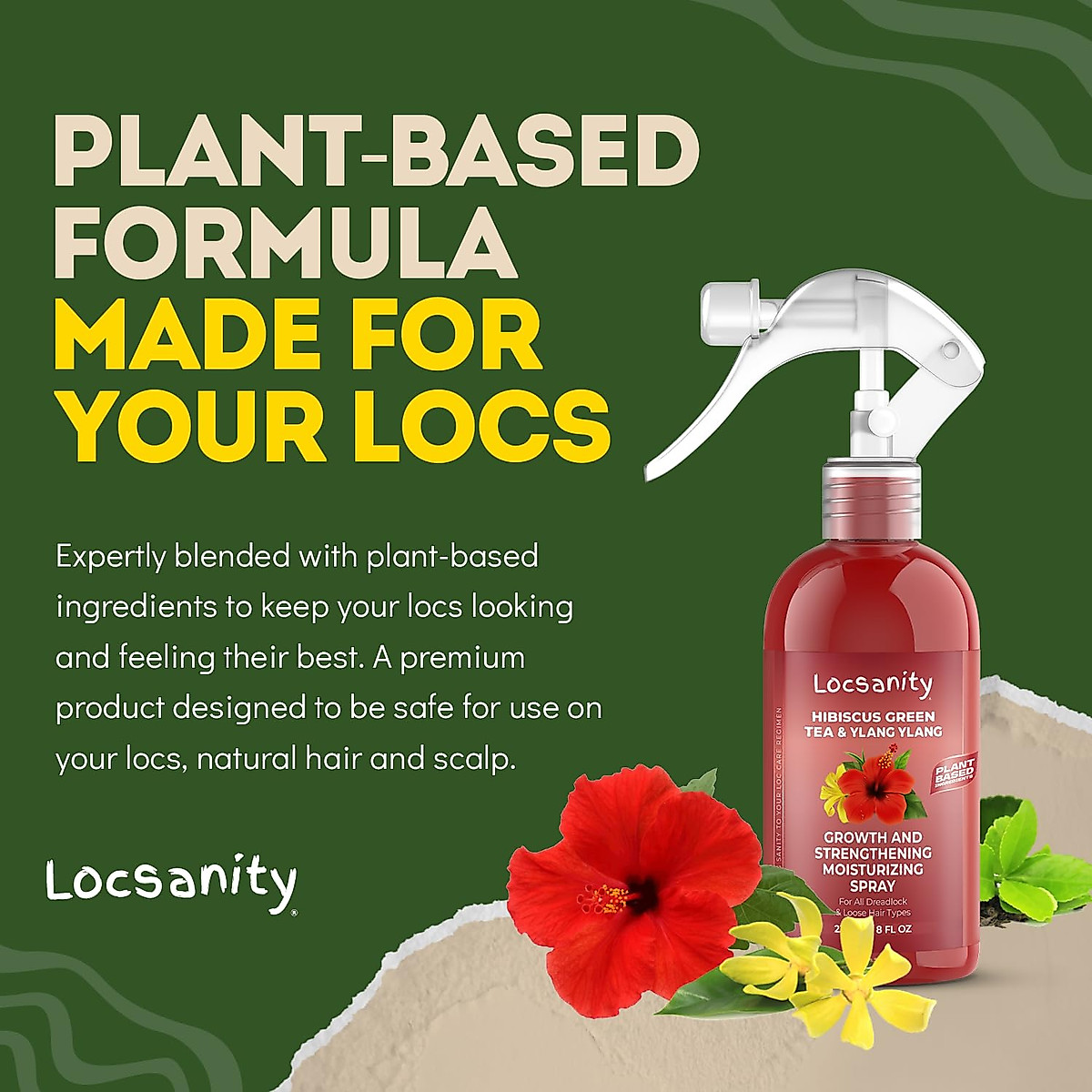 Locsanity Hibiscus Green Tea Hair Growth Spray for Dreadlocks and Loose Hairstyles Hair Care Treatment – Loc Moisturizer for Thicker, Fuller, Longer Hair (8oz)