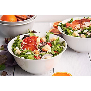 KooK 41 Oz Large Deep Bowls, Ceramic White Bowl for Noodle, Ramen, Pasta, Cereal, Fruit Porcelain kitchen, Microwave and Dishwasher Safe, 7.5 Inches, Set of 4,