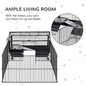 PawHut 2-Level Rolling Small Animal Playpen & Cage, Foldable Small Rabbit Fence, Guinea Pig House, Hedgehog Cage, Water Bottle, Water Bowl, Pet Exercise Pen, 35" L