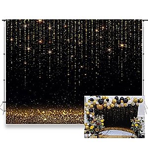 KUKUSOUL 7x5ft Gold Bokeh Spots Backdrop Black and Gold Glitter Sparkle Wedding Photography Background Birthday Party Decorations Banner Photo Booth Studio Props KUBQY087