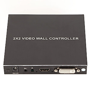 Wall Video Controller, 100-240V Aluminum Alloy DVI TV Wall Video Controller 180 Degree Rotating HD Multimedia Interface Splicing Display Processor with Remote Control (US Plug)