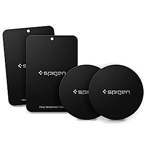 Spigen Kuel MP4-P Metal Plates for Magnetic Car Mount Phone Holder QNMP Compatible (4 Pack - 2 Round, 2 Rectangle) - Black