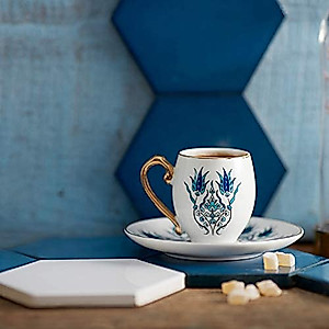 Turkish Espresso Cup and Saucer Set for 2 People,Iznik series Espresso Cups Set-Roasted Turkish Coffee Gift Mocha & Cappuccino Cups Made of Porcelain, Traditional Turkish Pattern Turkish coffee