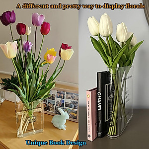 Puransen Book Vase for Flowers, Acrylic Clear Book Flower Vase, A Book About Flowers Vase, Unique Home/Bedroom/Office Accent Flowers Vase Decor(Clear - B)