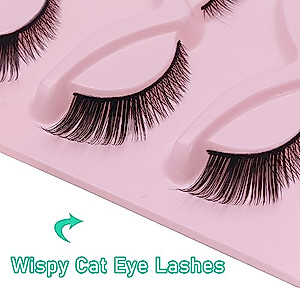 Fyonas Cat Eye Lashes Comfortable Fake Eyelashes Wispy Lashes Natural Look 18mm Fox Eye Lashes Volume False Lashes 5 Pairs Pack (Cat Eye 03)