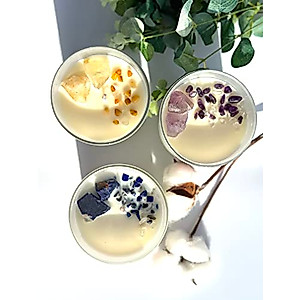 Healing Crystal Candle, Scented Candle Infused Citrin, Clear Quartz Crystals, Lemon Grass&Litchi Scented, Positivity, Energy, Cleansing Wellness, Gift for Women, Aromatherapy Clean Vegan 10Oz Jar