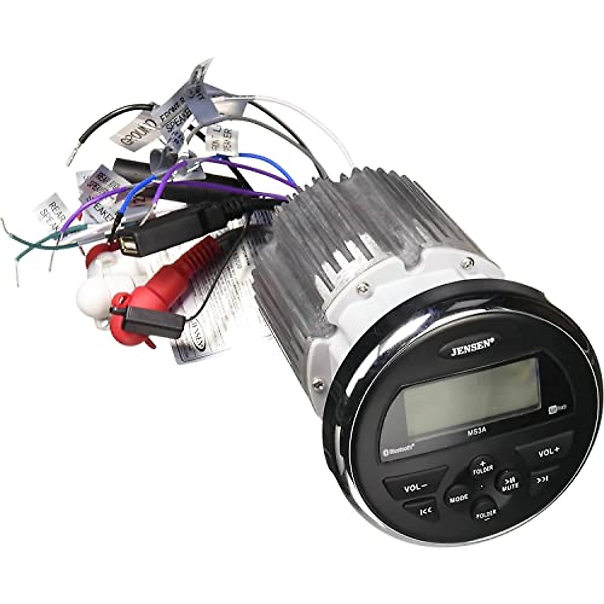 Jensen MS3A AM|FM|USB Waterproof Compact Bluetooth Stereo with App Control, 160 watts (40W x 4), Bluetooth Streaming Audio (A2DP/AVRCP), Rear USB for MP3, Rear AUX in (RCA), Line-Out (RCA) (Renewed)