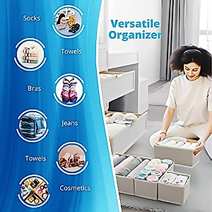 Ecomm Pros, 10 Pack Fabric Drawer Dividers Dresser Organizer, 92 Cell Underwear Organizer, Sock and Bra Organizer- Perfect Drawer Organizers for Clothing, Baby Clothes Nursery Drawer Organizer Storage