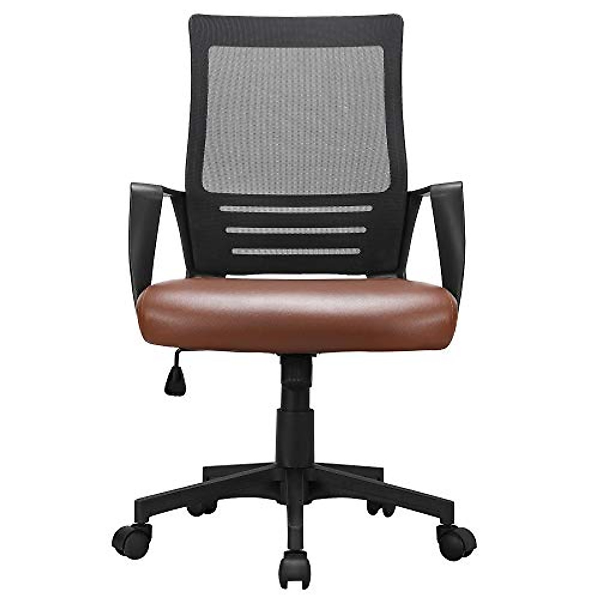 Topeakmart Executive Office Chair, Adjustable Swivel Desk Chair with Lumbar Support, Mesh Computer Chair with PU Leather Padded Seat for Back Pain/Home/Workplace Brown