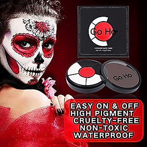 Go Ho Makeup Clown White Black Red Face Paint,3 IN 1 Colors Wheel for Clown Makeup Special Effects,Zombie Vampire Skeleton for Halloween Costume and Body Paint