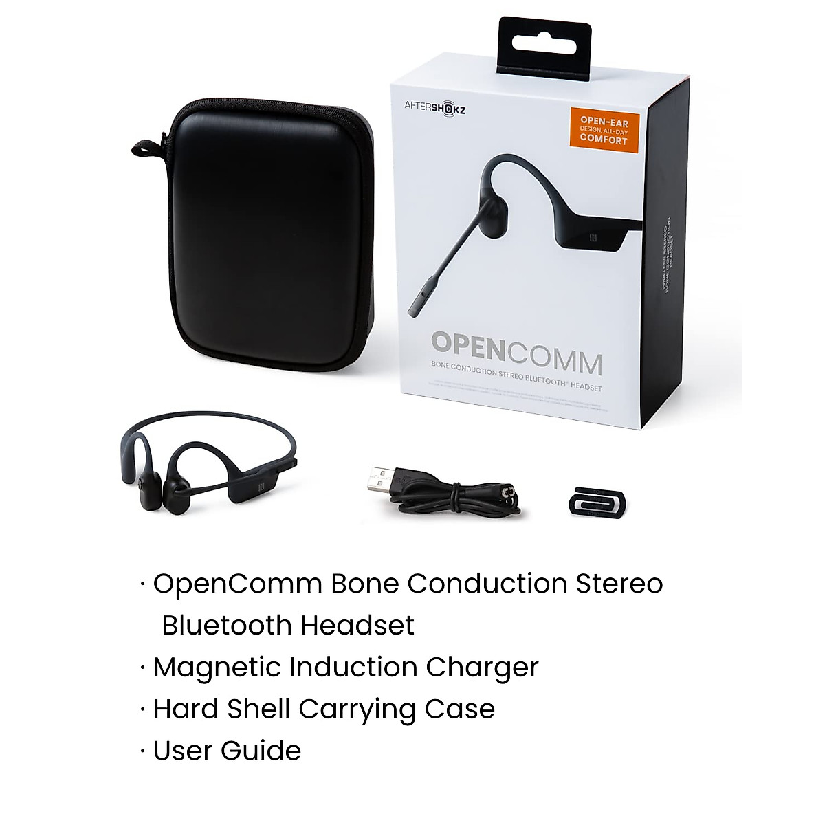 Aftershokz OpenComm (Rebranded as Shokz OpenComm) Wireless Stereo Bone Conduction Bluetooth Headset with Noise-Canceling Boom Microphone for Office Home Business Trucker Drivers Commercial Use, Black