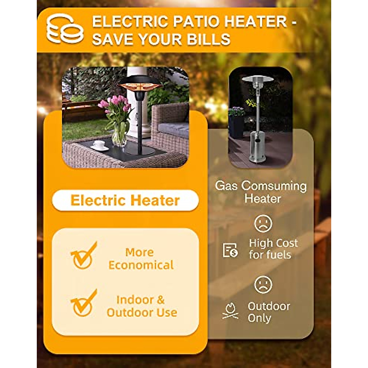 Star Patio Outdoor Freestanding Electric Patio Heater, Tabletop heater, Infrared Heater, Hammered Bronze Finished, Portable Heater suitable as a Balcony Heater, 1566-CT