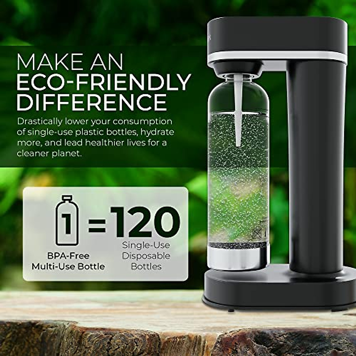 Modern Design Sparkling Water Maker – Soda Water Maker with 1l BPA-Free Reusable Bottle–Carbonated Water Maker for Home – Soda Streaming Machine for Seltze (SS697B)