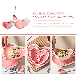 UPKOCH Sushi Dishes Ceramic Dessert Plate Heart Shape Salad Bowl Cute Strawberry Fruit Appetizer Serving Bowl Sushi Dinner Plate Snack Serving Platter Jewelry Dish with Spoon Sushi Making Kit