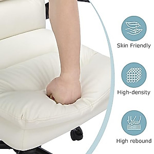 VECELO Ergonomic Swivel Office Desk Chair with Flip-up Armrest and Adjustable Height, Lumbar Support & PU Leather Thickened Cushion, for Computer Task Work, White