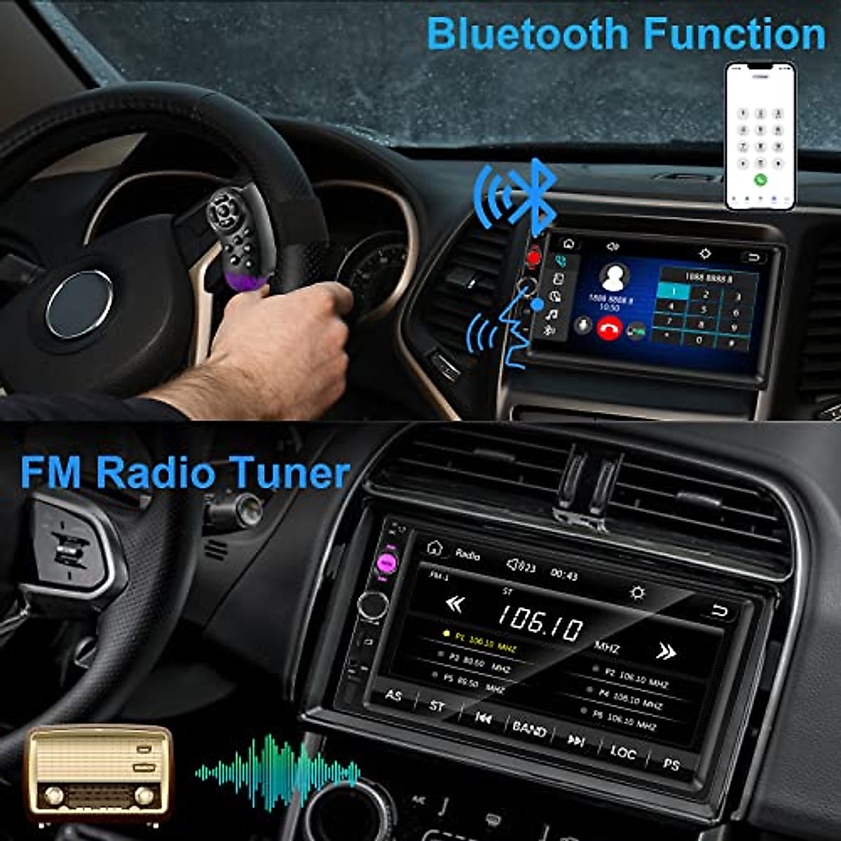 Double Din Car Stereo Apple Carplay and Android Auto, 7-Inch HD Touchscreen Car Stereo with Backup Camera, Bluetooth Car Radio Support Mirror Link,FM/Hands Free Call/USB/TF/AUX/Steering Wheel Control