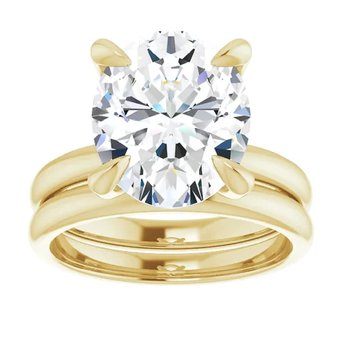 Solid Yellow Gold Engagement Ring Set for Women, Handmade 4 Carats Oval Cut Moissanite Solitaire Ring Set, Diamond Wedding Yellow,White,Silver