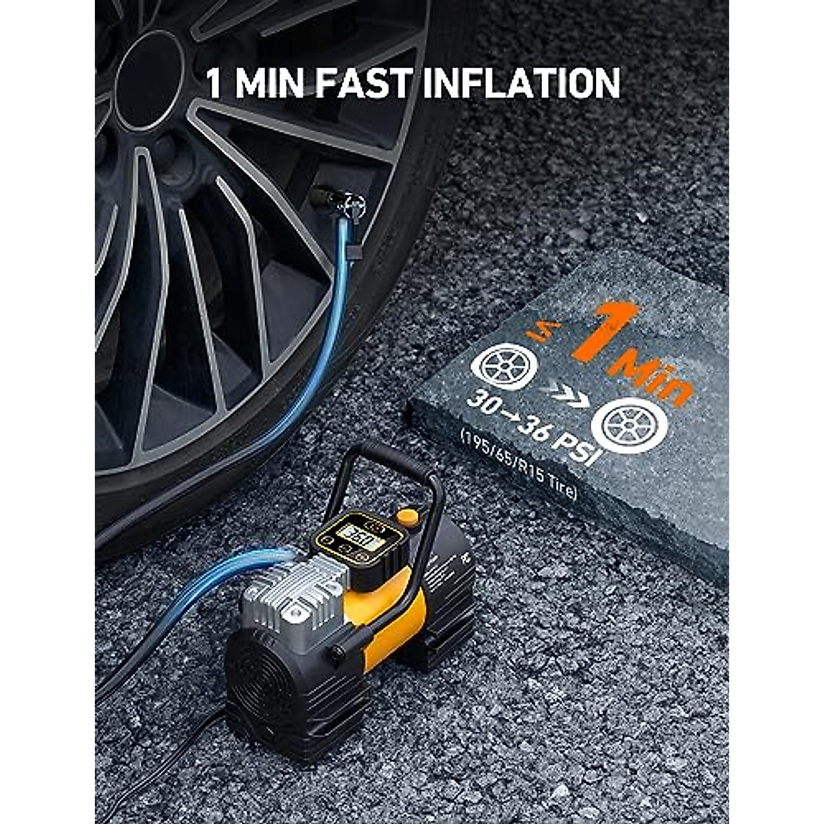 AstroAI Tire Inflator Portable Air Compressor (Up to 150 PSI) Tire Pump for Car 12V DC Digital Air Pump with 12 LEDs Super Bright Light for Bicycle, Motorcycle, Automotive Car Accessories