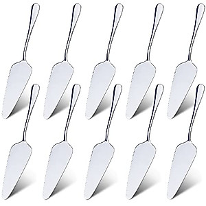 RETON 10 Pcs Stainless Steel Pie/Cake/Pizza Server Holder, Mirror Finished and One Side with Fine Serrated Edge (10 Pcs, Serrated Edge)