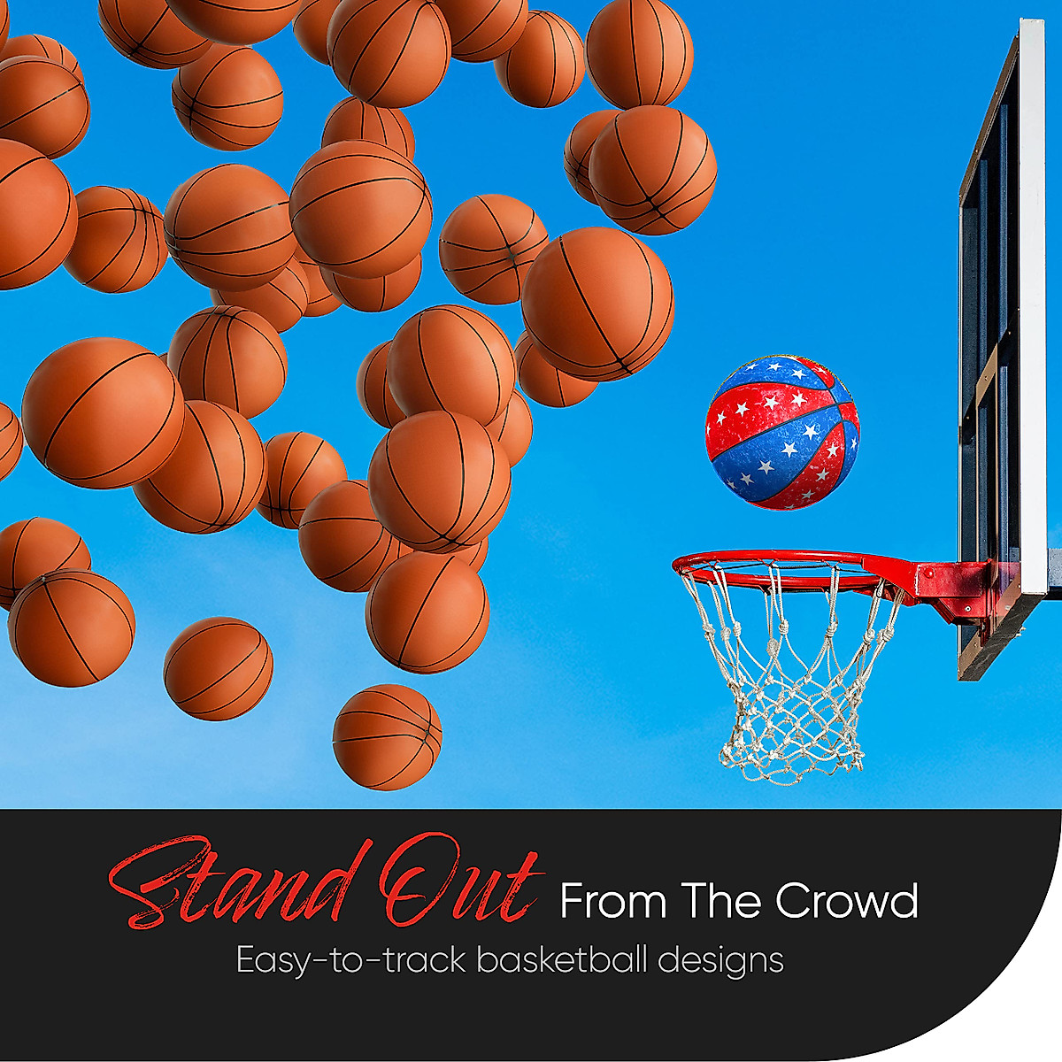 Millenti Basketball American Flag Stars and Stripes High-Visibility, Easy-to-Track Designs, Patriotic USA Basketball Red, White & Blue - Size 7, BB0407RWB