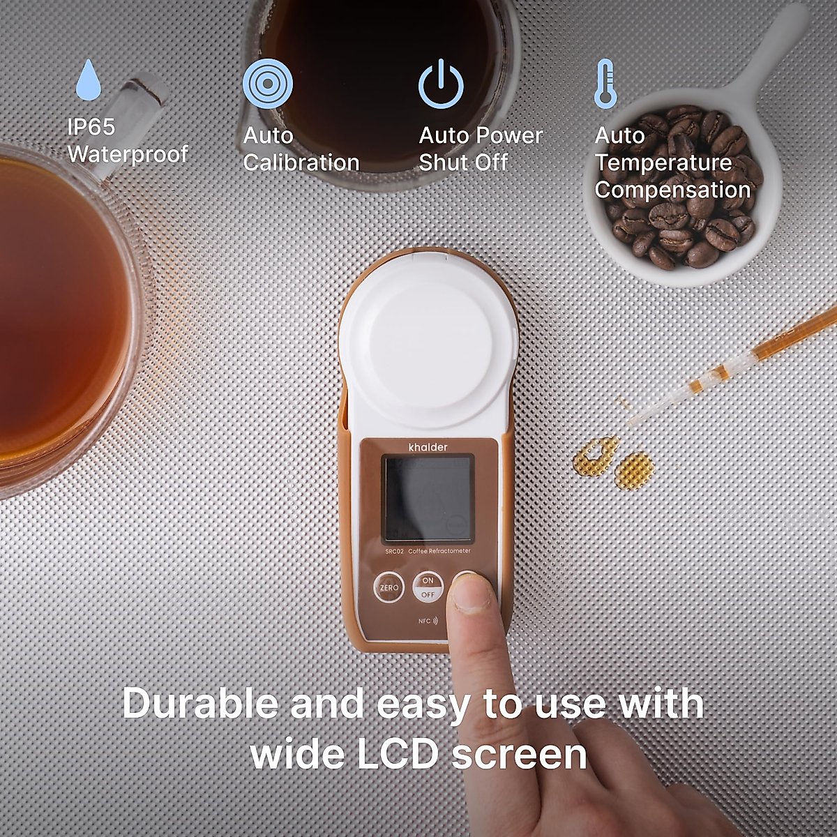 Digital Coffee Refractometer - Pairs with Smartphone | Range 0-27%; Accuracy ±0.2%; ATC 50°F to 140 °F | Portable Handheld | Made in Korea | Measures Coffee TDS Easy to Read | IP65 Waterproof