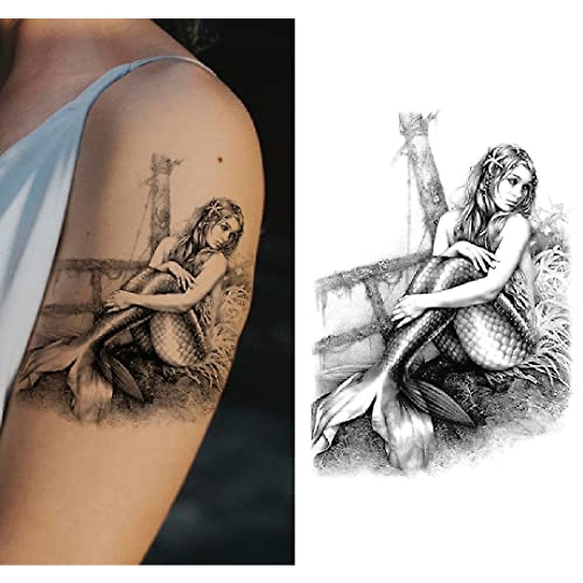 YAKAGO 13 Pieces Mermaid Temporary Tattoos For Women Girls Waterproof Fake Tattoo Stickers